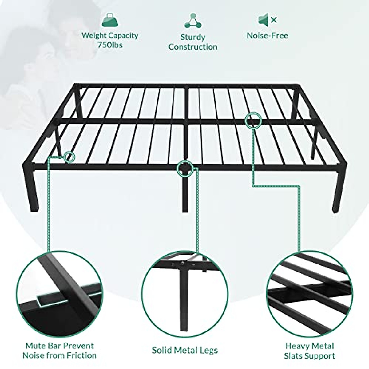 Airdown Platform Bed Frame California King No Box Spring Needed, 14 Inch Tall Metal Platform with Storage, Heavy Duty Cal King Bed Frame with Steel Slat Support, Tool-Free Easy Assembly, Noise-Free