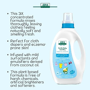 Aleva Naturals Gentle Baby Laundry, Effective Plant based Formula, Laundry Liquid, Fragrance Free, Tough on Stains and Dirt, Sensitive Skin friendly (40 Loads) - 40 fl. oz, 1.2 L