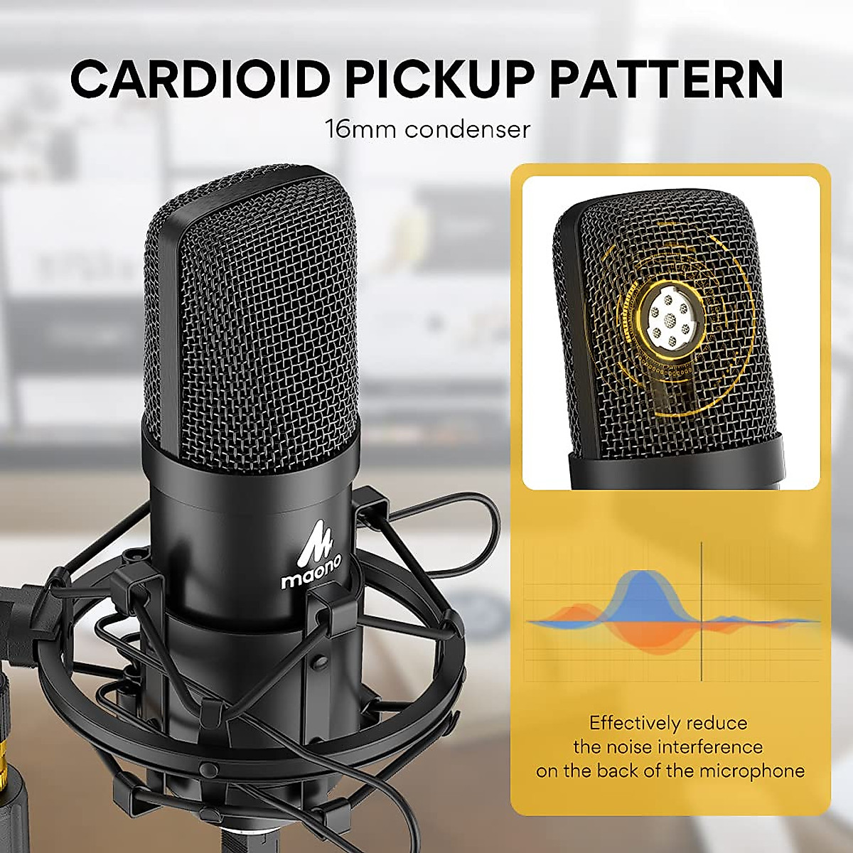 MAONO AU-A04T USB Microphone with AU-MH601 Studio Monitor Headphones Bundle Streaming Podcasting Pack Plug and Play for Computer, YouTube, Music