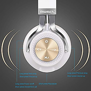 Riwbox Bluetooth Headphones, XBT-880 Wireless Bluetooth Headphones Over Ear with Microphone and Volume Control Wireless and Wired Foldable Headset for iPhone/iPad/PC/Cell Phones/TV (White&Gold)