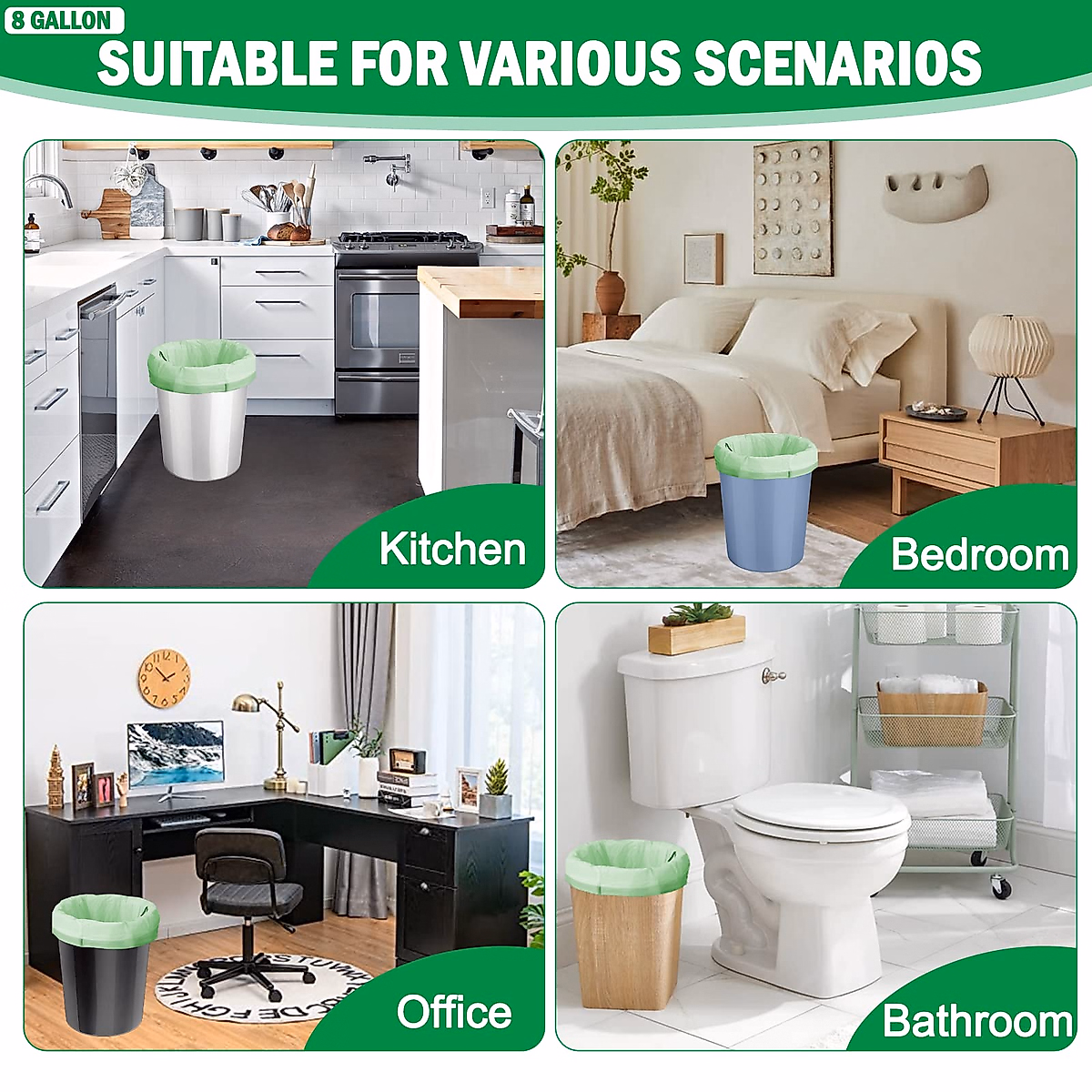 8 Gallon Compostable Trash Bags, 50 Count Drawstring Trash Bags Biodegradable, Heavy Duty Extra Thick Compost Bags, Kitchen Food Scrap Waste Bag, US BPI and OK Compost Home Certified