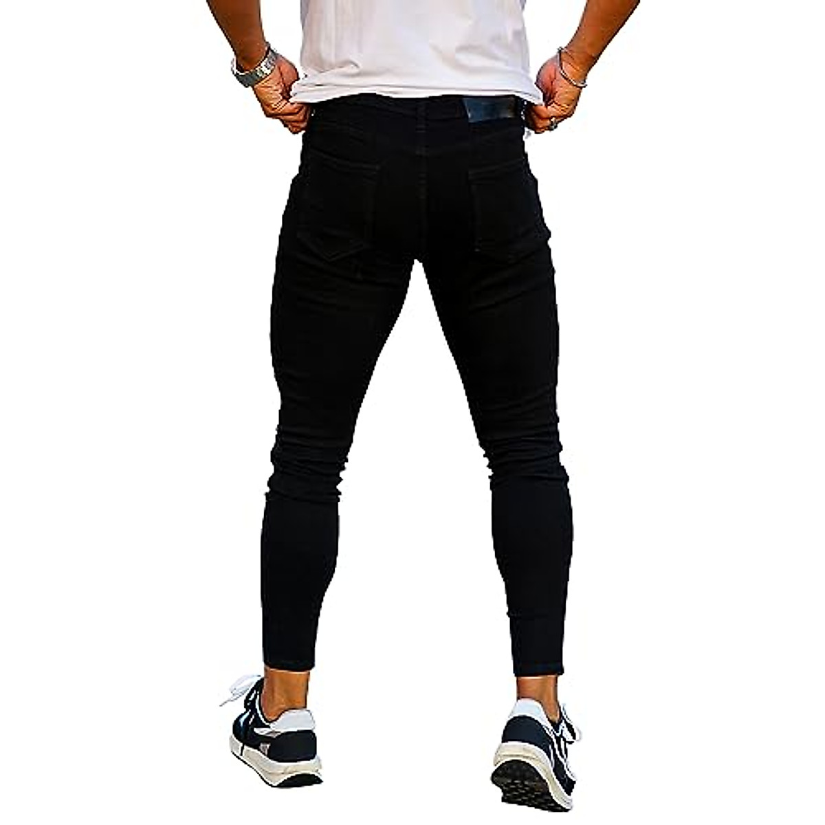 GINGTTO Skinny Fit Stretch Jeans for Men Destroyed Ripped Denim Jeans Black 30