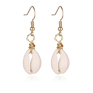 Barch Young Natural Cowrie Shell Earring for Women with Bohemia Style for Summer Beach (1# White)