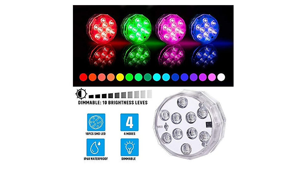 TEPENAR Waterproof Submersible LED Lights - 16 Color Change & Remote