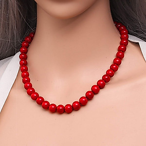 LUREME Fashion Style Pearl Elastic Necklace Bracelet Dangle Earring Set-Red(09000649-7)