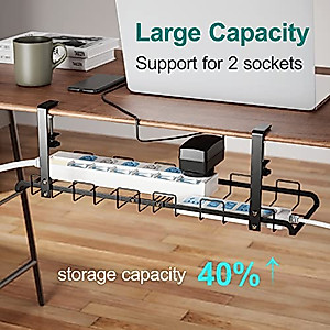 Under Desk Cable Management Tray, iSPECLE 21" Cable Management No Drill for Wire Management with Anti-Scratch Mats, Removable Desk Cable Management Tray with Clamp Mount for Office and Home