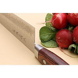Yoshihiro VG-10 16 Layer Hammered Damascus Stainless Steel Santoku Chefs Knife (7'' (180mm))
