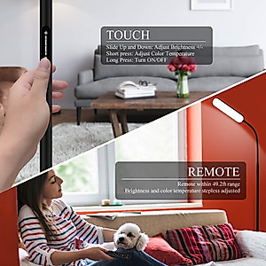 Wio-Mio Led Floor Lamp with 4 Color Temperature and Stepless Dimmer, Remote and Touch Control Floor Lamp, Adjustable Gooseneck Standing Lamp for Living Room