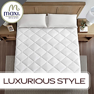 MAXI Short Queen Mattress Pad - Luxurious Cotton Sateen Mattress Protector - Soft, Comfortable, and Breatheable Mattress Cover - Mattress Pad Protects Mattress from Dust, Dirt, Spills, and Stains