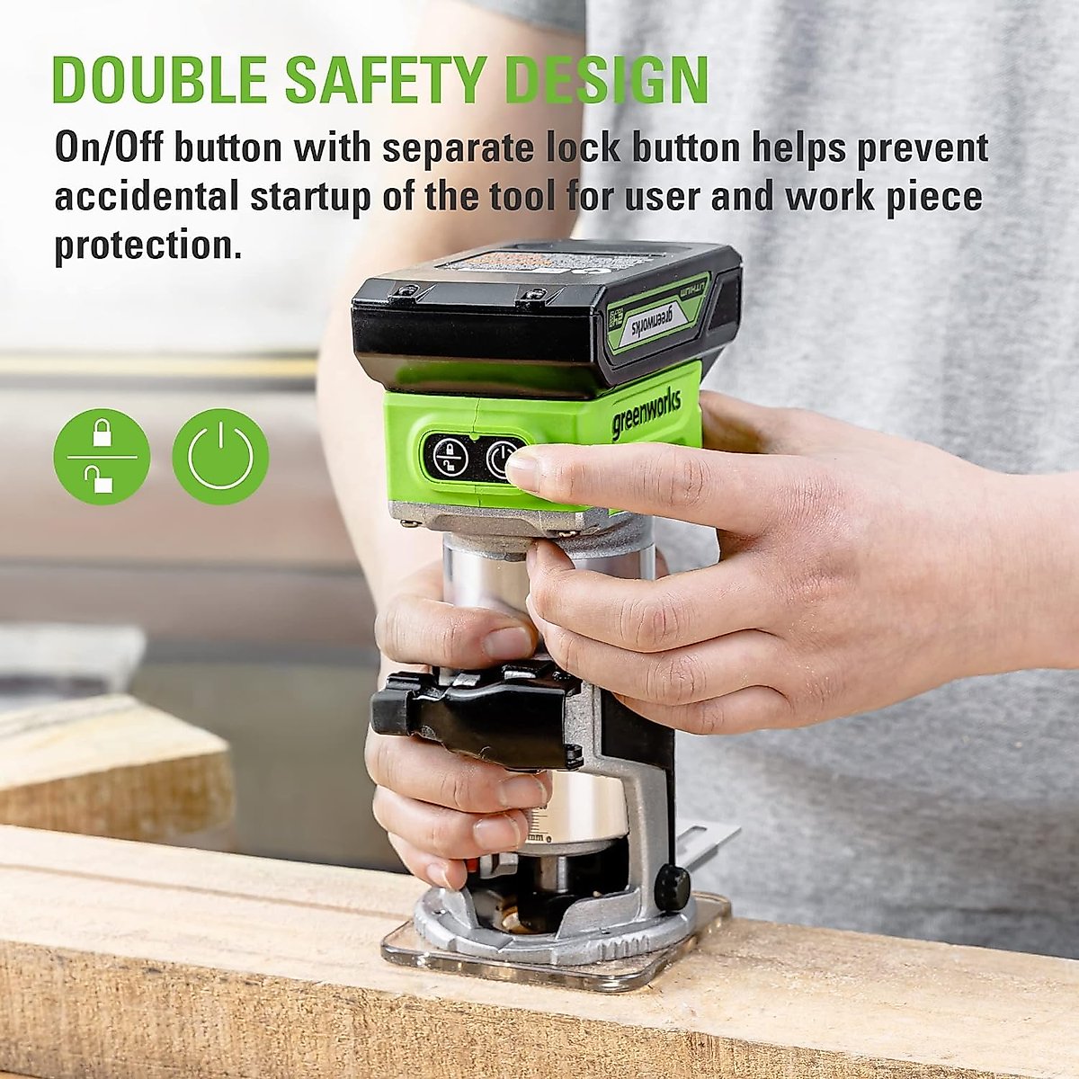 Greenworks 24V Cordless Trim Router, Variable Speed Brushless Motor Compact Palm Router with 2Ah Battery and Charger