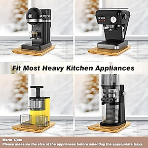 Kssiaz Bamboo Appliance Slider, 360° Rotation Sliding Tray for Coffee Maker, Slider for Counter Heavy Kitchen Appliances, Appliance Rolling Tray with Wheels, Slides Easily from Countertop, 9.5" x 14"