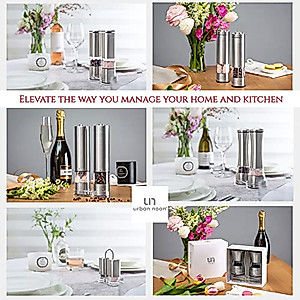 Salt and Pepper Shakers with Holder - Elegant Stainless Steel Shaker Set by urban noon