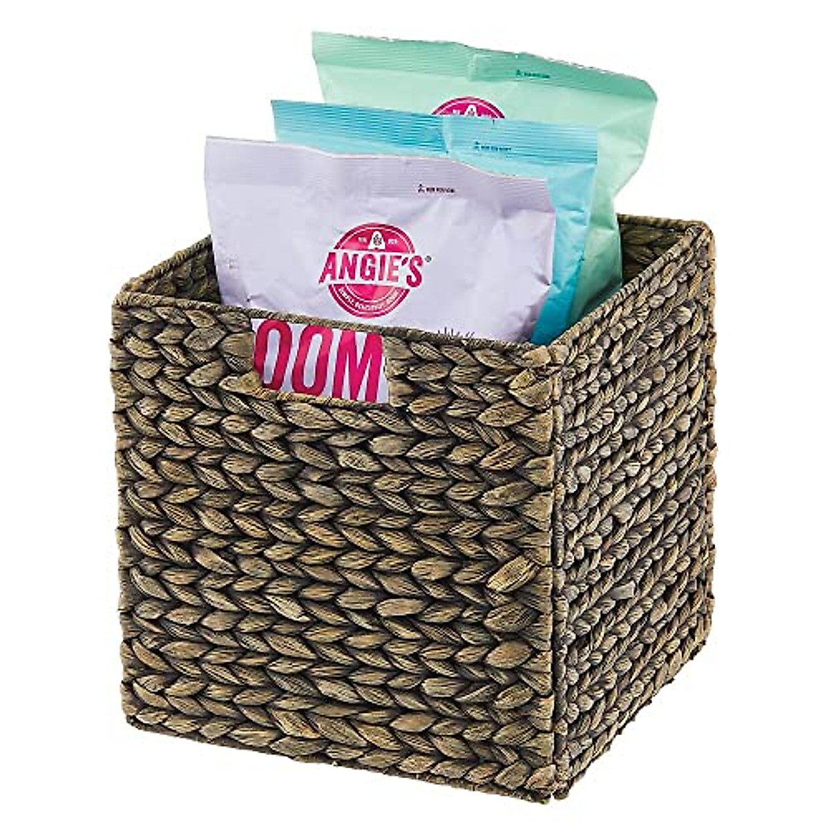 mDesign Natural Woven Hyacinth Cube Storage Bin Basket Organizer with Handles for Kitchen Pantry, Cabinet, Cupboard, Shelf/Cubby Organization, Hold Food, Drinks, Snacks, Appliances, 8 Pack, Black Wash