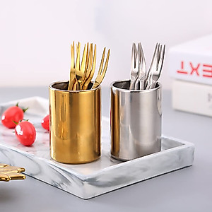 GSHLLO Stainless Steel Fruit Fork Holder Cocktail Pick Holder Coffee Spoon Holder Cup Kitchen Utensil Holder for Kitchen Home Office Silver