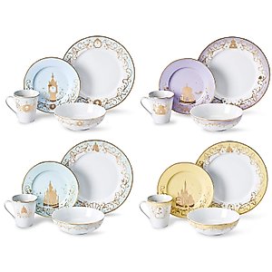 Disney Princess 16-Piece Dinnerware Set | Cinderella, Jasmine, Ariel, Belle