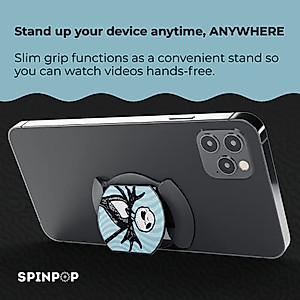 Tim Burtons The Nightmare Before Christmas Jack and Sally Slim Grip for Phone- Ultra Slim Phone Grip Finger Holder with Pop Up Mode Doubles as Phone Stand- Jack Skellington Phone Holder for Hand