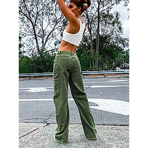 Dokotoo Cargo Pants Women High Waisted Baggy Wide Leg Dress Pants Women Womens TrousersPants Straight Leg Jeans for Women Trendy Baggy Y2K Trousers with Pockets Green