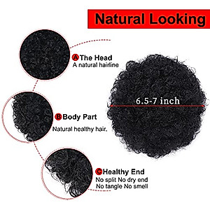 YMHPRIDE 2Pcs Afro Puff Drawstring Ponytail Hair Extension Synthetic Fluffy Kinky Curly Bun Updo Hair Pieces Donut Chignon Hairpieces Extensions(1B#)