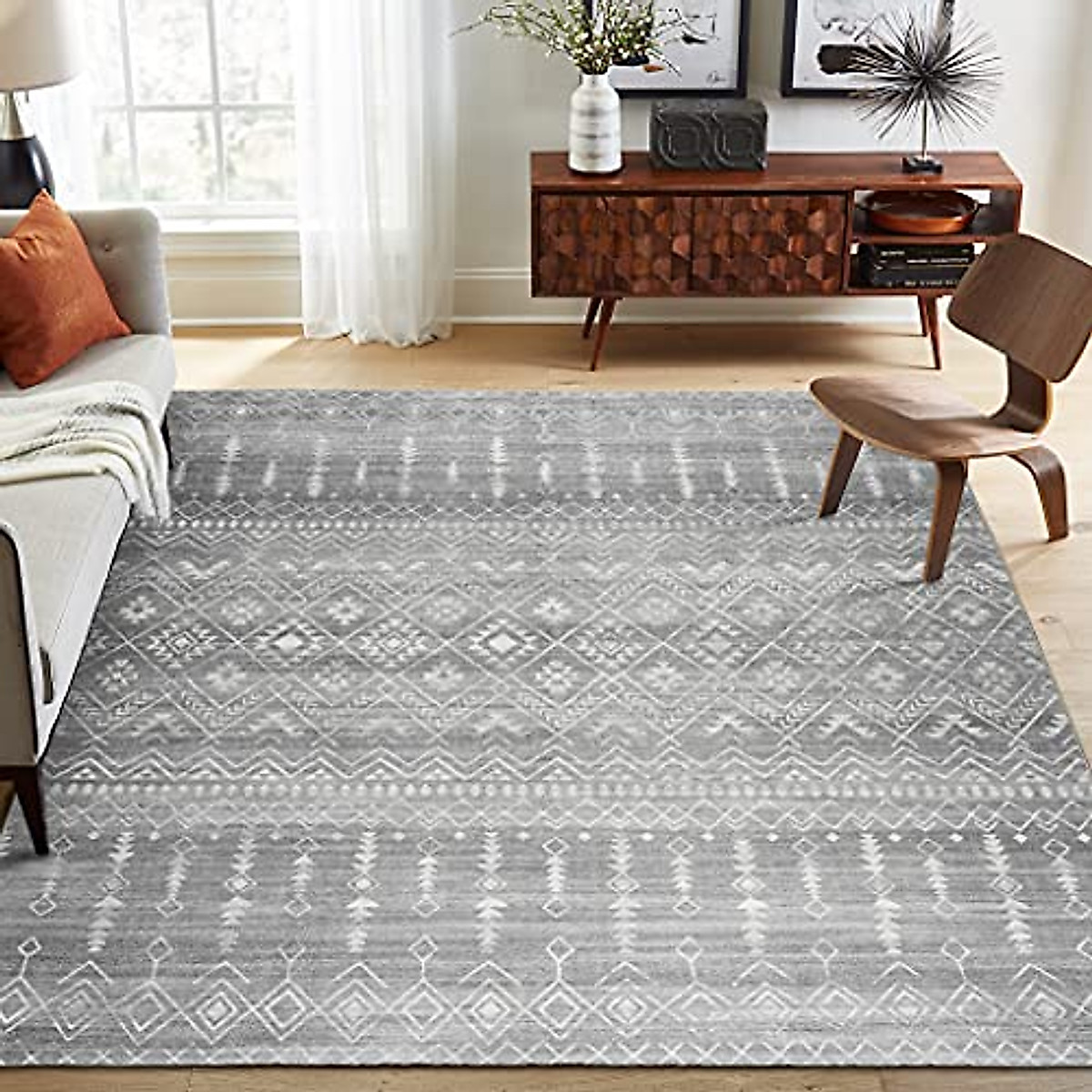 ReaLife Machine Washable Rug - Stain Resistant, Non-Shed - Eco-Friendly, Non-Slip, Family & Pet Friendly - Made from Premium Recycled Fibers - Moroccan - Gray, 5' x 7'