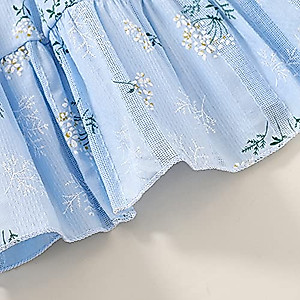 YOUNGER TREE Toddler Girls Outfits Floral Flutter Sleeve Princess Dress Summer Clothes Line Skirts for Girls(3-4T,Blue Floral)