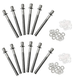TUOREN Drum Set Hardware 12-Pack Stainless Steel Drum Tight Screw Tension Rods for Percussion Instrument Parts (M6 x50mm)