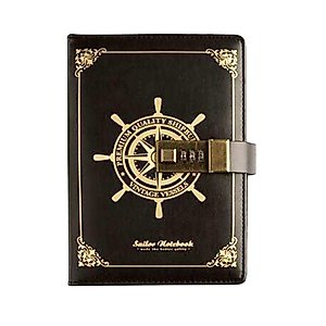 Diary And Notebook Digital Password Notebook Leather Binder Journal Combination Metal Code Lock Diary Print Bronzing Locking Journal Diary (Color : Black)