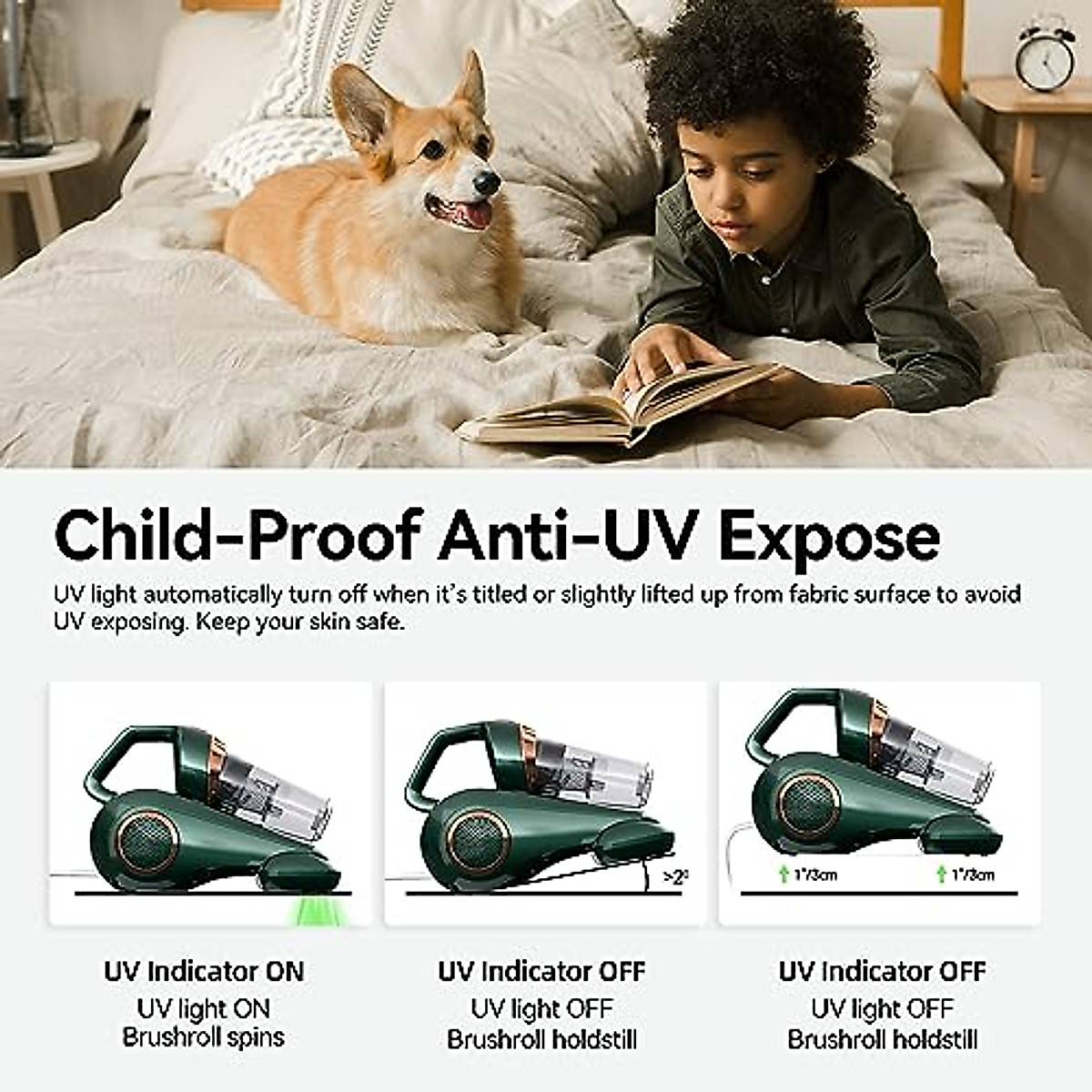 Dibea Handheld Bed Vacuum Cleaner Machine, Mattress Vacuum Cleaner with 15KPa Suction, UV Light, Washable HEPA Filter for Deep Clean Fur, Hair, Dust on Sofa, Couch, Carpet and Fabric