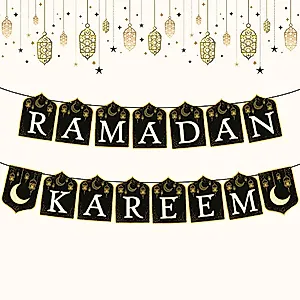 KatchOn, Ramadan Kareem Banner for Ramadan Decorations - 10 Feet, No DIY | Ramadan Mubarak Banner for Ramadan Decorations for Home | Ramadan Banner for Eid Decorations | Black and Gold Ramadan Decor