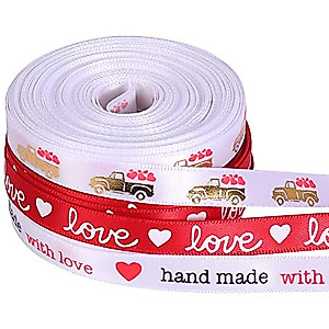 Grosgrain, Wired Valentine Ribbon Bundle - 30 Yards | Red Ribbon for Valentines Day Ribbon Wired | Valentines Ribbon for Boxes | Valentine Day Ribbons for Crafts | Red Heart Ribbon for Gift Wrapping