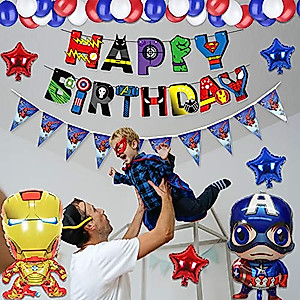 Superhero Themed Birthday Party Supplies Kid's Cosplay Game Costume Avenger Capes & Mask Happy Birthday Banner Balloons Decorations Perfect for Boys and Girls Birthday Party,Super Hero Party Favors