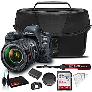 Canon EOS 6D Mark II DSLR Camera with 24-105mm f/4L II Lens (1897C009), EOS Bag, Sandisk Ultra 64GB Card, Care and Cleaning Set and More (Renewed)