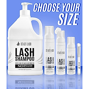 STACY LASH Eyelash Extension Shampoo + Brush / 1.69 fl.oz / 50ml / Eyelid Foaming Cleanser/Wash for Extensions & Natural Lashes/Safe Makeup Remover/Supplies for Professional & Home Use