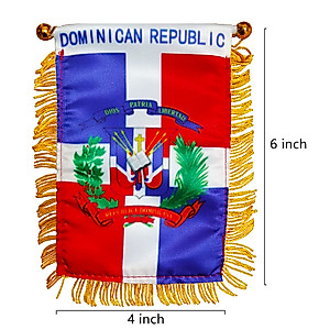 2 Pack Dominican Republic Window Hanging Flag 4 X 6 Inch,Dominica Small Mini Car Banner Flag,Fringed & Double Sided Hanging Flag with no Suction Cup,Car Home Decoration,International Festival Party