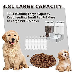 NKECOBJI Gravity Pet Feeder and Water Dispenser Set, Automatic Dog Feeder and Dog Water Dispenser for Dogs Cats Pets Animals Large Capacity(1Gallon)