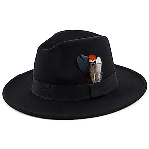 FADACHY Classic Fedora Hat for Men & Women Wide Brim Felt Hat Panama Dress Hat Black Fedora, L Large XL