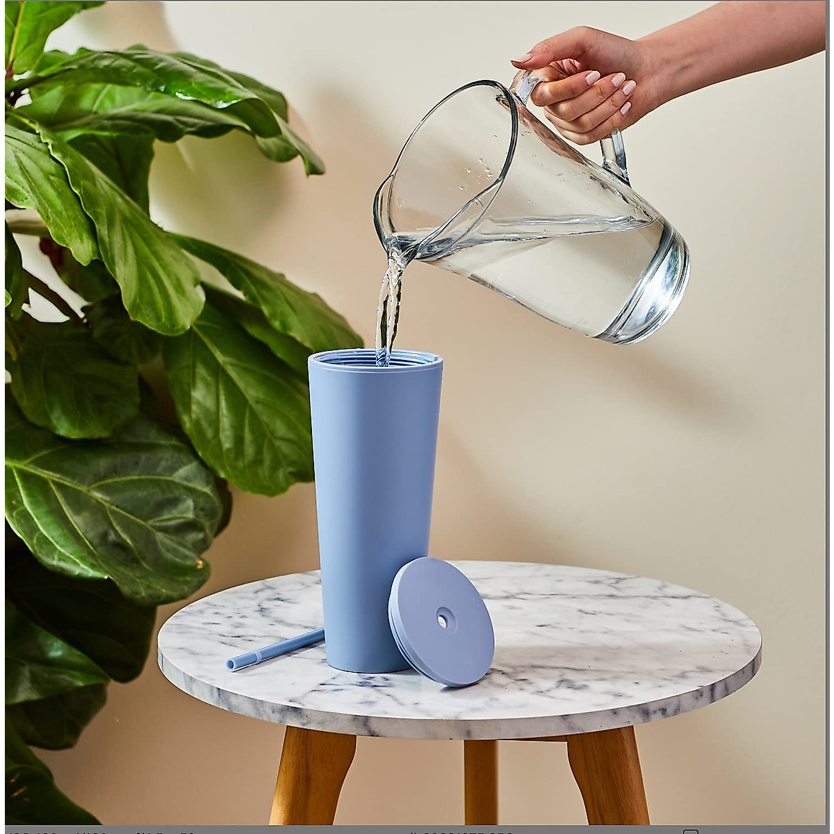 Maars Classic Acrylic Tumbler with Lid and Straw | 24oz Premium Insulated Double Wall Plastic Reusable Cups - Clear, 8 Pack