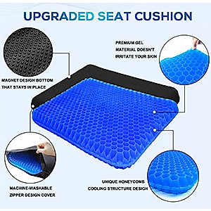 Gel Seat Cushion - 1.65inch Double Thick Egg Seat Cushion with Non-slip Cover - Coccyx Cushion for Back & Sciatica Pain - Office chair Car Seat Cushion - Honeycomb Breathable Design, Durable, Portable