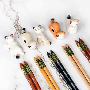 Chopsticks and Chopstick Holder, Cat Chopstick Holder | Japanese Style Chopsticks | Lucky Cat Chopsticks Rest Holder 5 Cats | Lucky Cat Chopsticks, Japanese Chopstick with Lucky Cat Rest