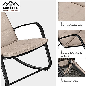 LOKATSE HOME Outdoor Patio Rocking Chair Set of 2 Padded Seat Steel Frame, Beige