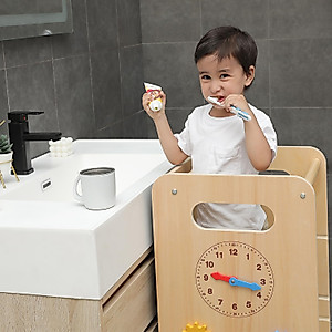 JUZBOT Toddler Tower 4 in 1 Toddler Kitchen Stool Helper Adjustable Standing Tower for Kitchen Counter with Slide, Chalkboard, Montessori Activities