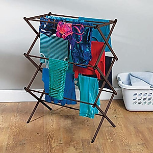 mDesign Tall Vertical Foldable Laundry Drying Rack - Compact, Portable and Collapsible for Storage - Large Capacity, expands to 29.5 Inches, Bronze
