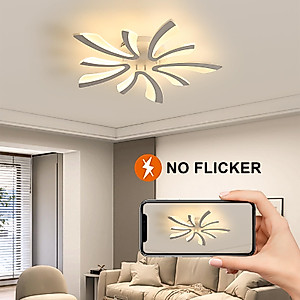 Goeco Modern Ceiling Light, 27.5'' Dimmable LED White Acrylic V-Shaped Flush Mount Ceiling Lights, 3000K/4000K/6500K with Remote Control Ceiling Light Fixture for Living Room, Dining Room, Bedroom
