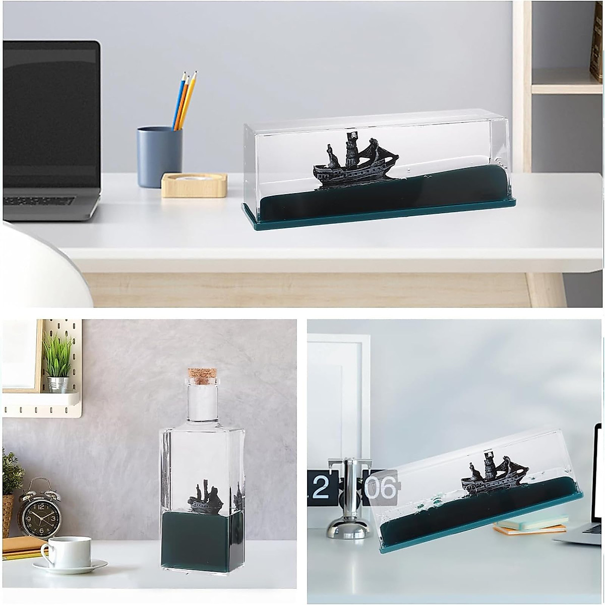 Chilifuli Cruise Ship Fluid Drift Bottle, Unsinkable Boat in a Box, Titanic Model Liquid Wave Decoration, That No Longer Sinks Toy, for Car Display Cases and Gifts-A