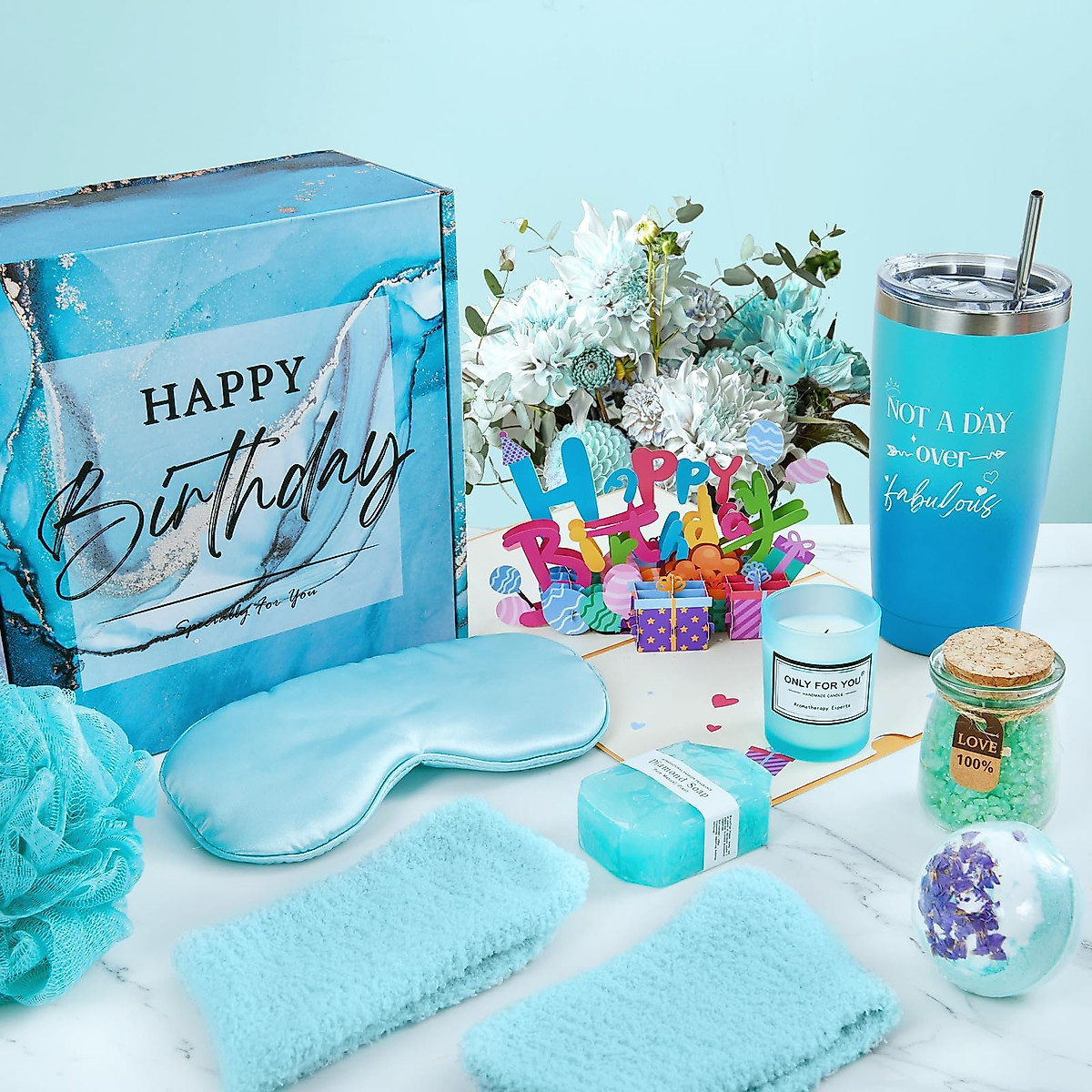 CUTEUP Birthday Gifts for Women - Happy Birthday Bath Set Relaxing Spa Gifts for Her Women, personalized Gifts Basket for Mom, Friends, Sister, Unique Gifts for Women Who Have Everything