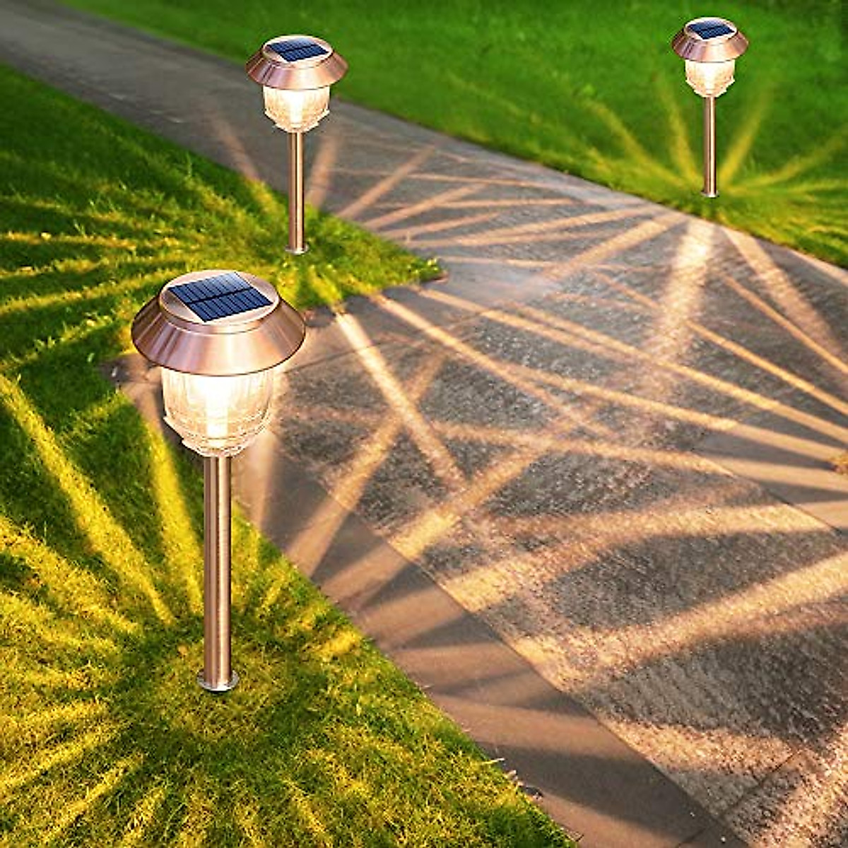 DenicMic Solar Garden Lights Outdoor Pathway Lights Glass Stainless Steel Waterproof Solar Powered Landscape Lights for Yard Patio Lawn Path Walkway, Super Bright 12-40 Lumens, 2 Pack