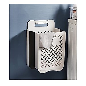 Large-capacity Wall-mounted Laundry Hamper, Household Folding Clothes Storage Laundry Basket, Plastic Dirty Clothes Basket. (White)