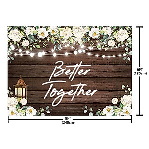 AIBIIN 8x6ft Better Together Backdrop for Wedding Rustic Wooden Photography Background White Flowers Wedding Bridal Shower Party Decorations Banner Photo Booth Props