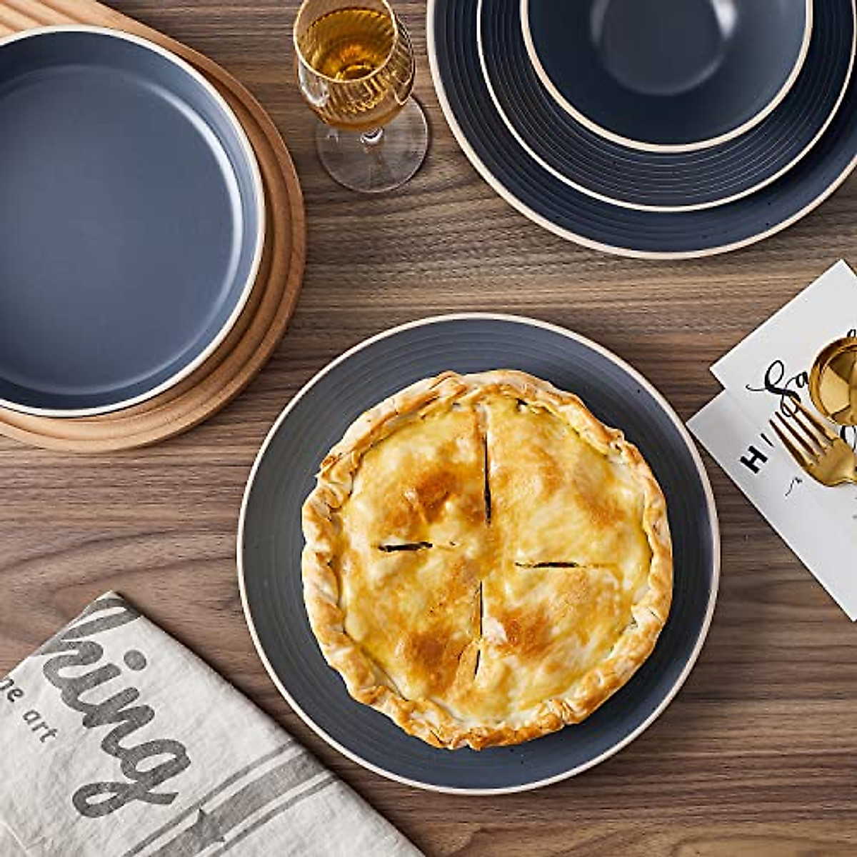 Stone Lain Lauren Stoneware 16-piece Round Dinnerware Set, Charcoal