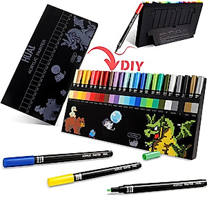 HUAL 24-Colors Acrylic Paint Pens for Rock Paintings, Wood, Ceramics, Glass, Metal, Canvas, Fabric, DIY Craft Making Supplies, Waterborne Acrylic Paint Markers Pen Set Fine Point Pens