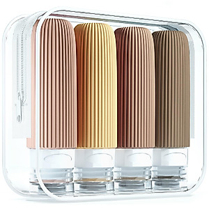 Mrsdry Travel Bottles for Toiletries, Tsa Approved 3oz Portable Travel Bottles, BPA Free Leak Proof Squeezable Silicone Travel Size Containers, Travel Accessories with Clear Toiletry Bag (4 Pack)